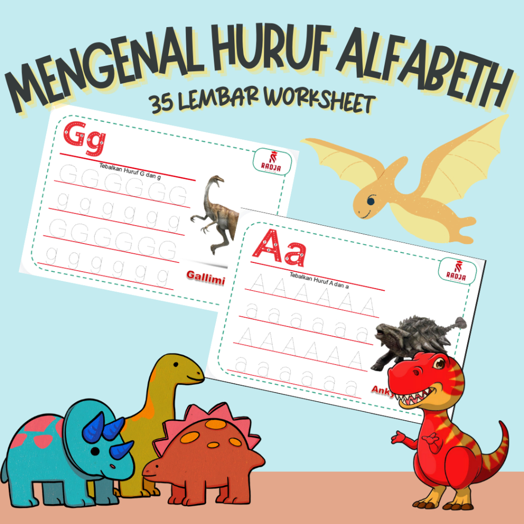 Jual 35 Lembar Worksheet Mengenal Huruf Alfabeth - Seri Dino ...