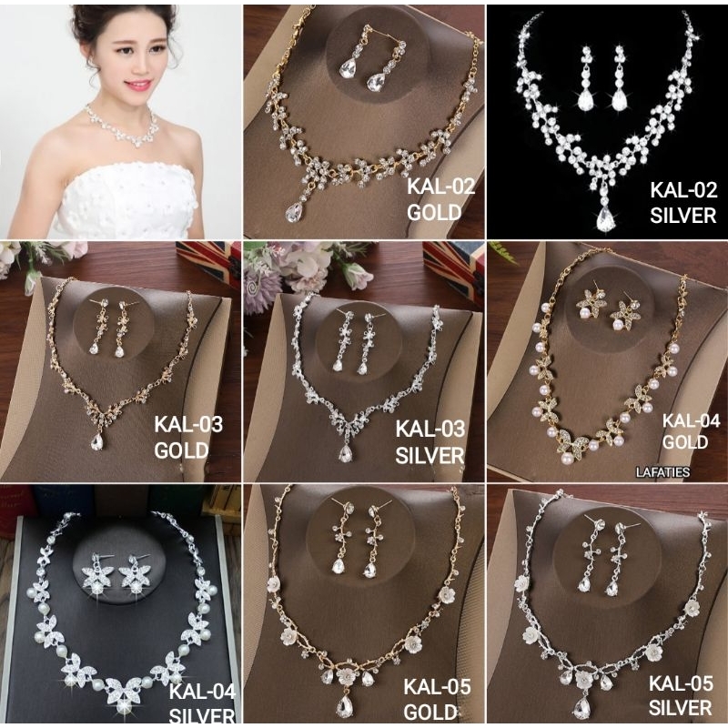 Jual set perhiasan kalung anting silver dan gold emas berlian imitasi ...