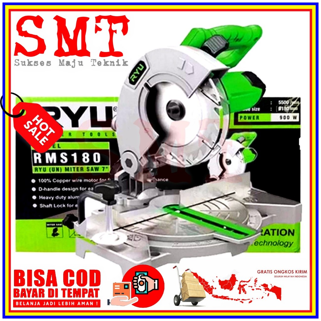 Jual Ryu Miter Saw RMS180 Mesin Gergaji Listrik 7inch Mesin Gergaji ...
