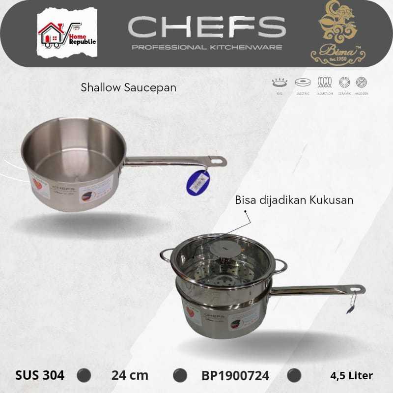 Jual BIMA CHEFS SHALLOW SAUCEPAN 5,0L 24CM PANCI SAUCE PAN STAINLESS ...