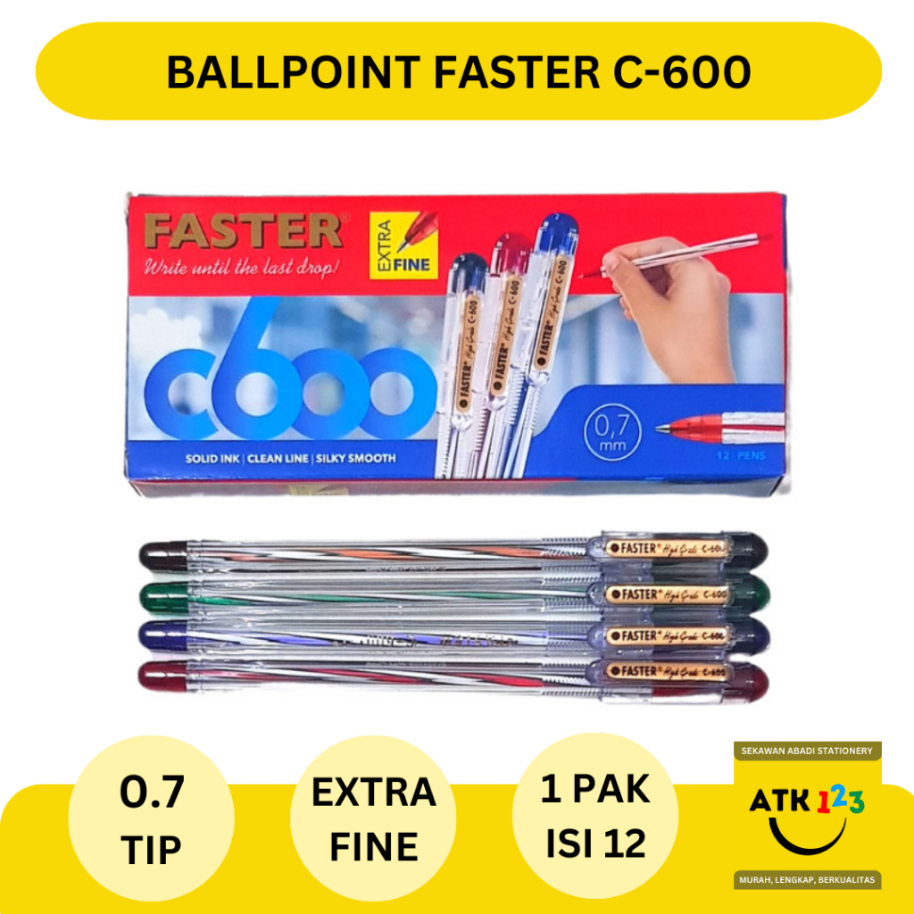 Jual Ballpoint / Bolpen / Pulpen Faster C600 Hitam (1 Pak) | Shopee ...