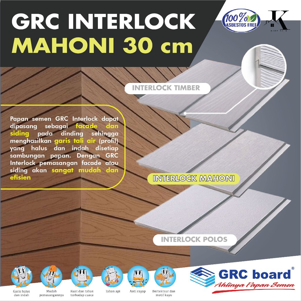 Jual GRC Mahoni Interlock 30 cm / Wall Siding / GRC Serat Kayu Tali Air ...