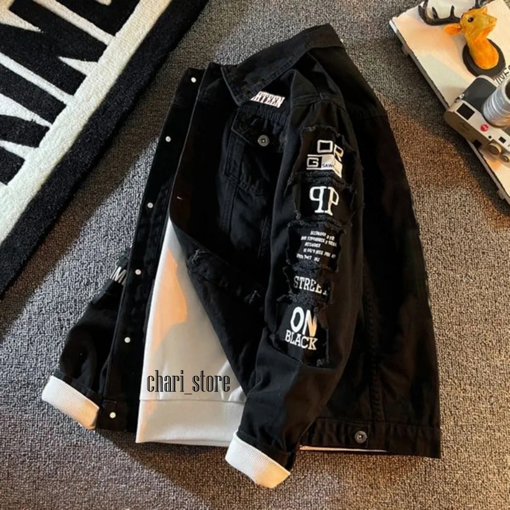 Jual JAKET JEANS CASUAL PRIA MODEL BARU SWAG HITAM PEKAT SOBEK KEKINIAN ...