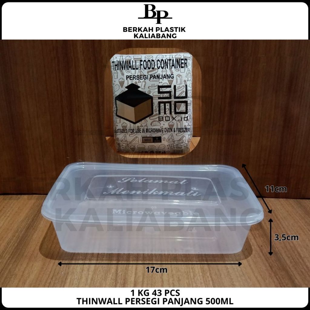 Jual Thinwall Persegi Panjang 500ml Tutup Kotak Makan Plastik 500
