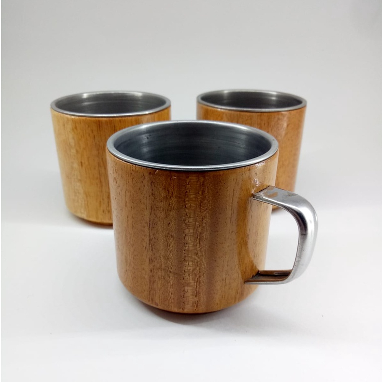 Jual Gelas Cangkir Kopi Kayu Wooden Cup Gagang Stainless | Shopee Indonesia