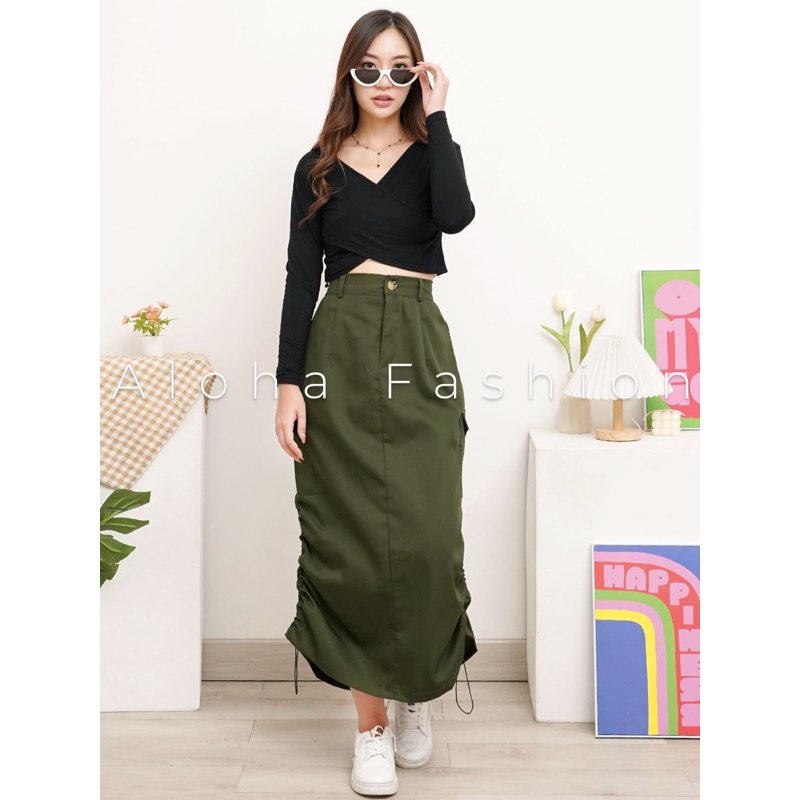 Jual ALOHA Rok Cargo Serut Cargo Skirt Medeline 211 Rok Serut Cargo ...
