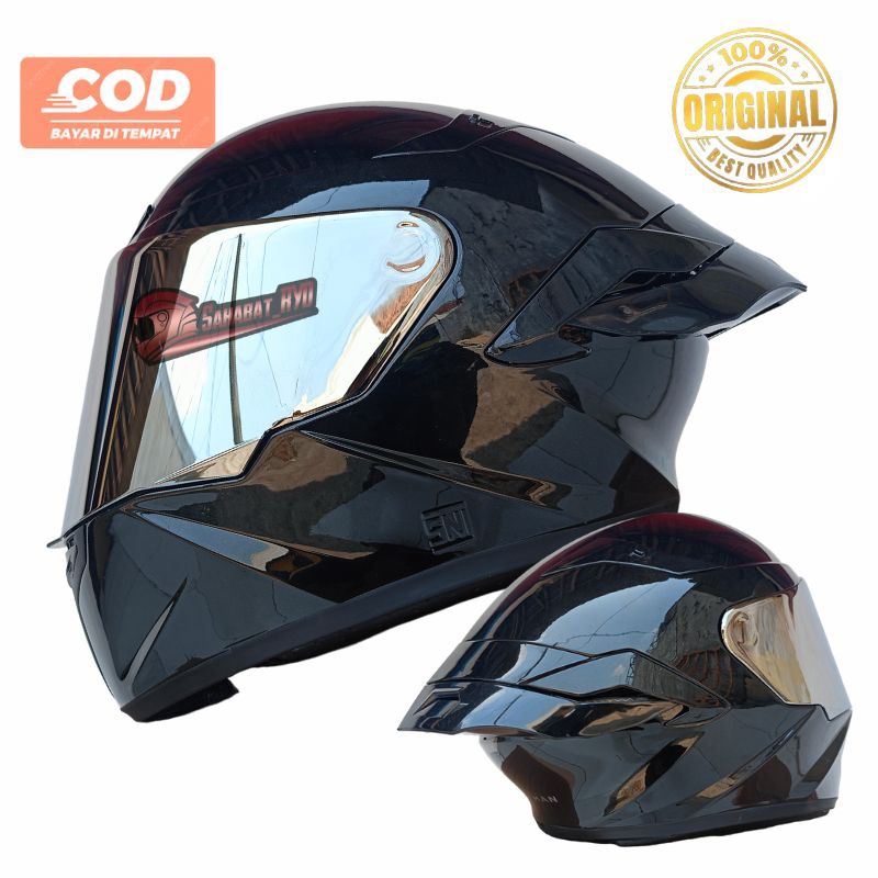 Jual Helm TT COURSE solid black full face paket ganteng spoiler ttc ...