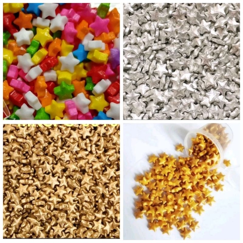 Jual 20gr, 100gr Sprinkle Bintang Emas Gold Perak Silver, Warna Warni ...