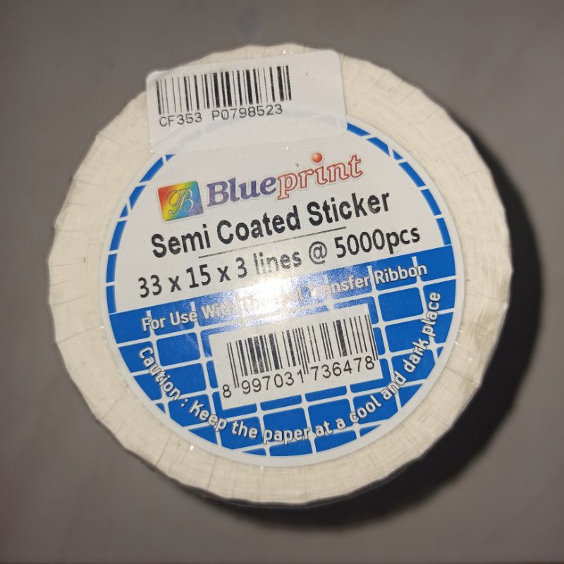 Jual Sticker label Barcode 33x15mm 3 Line Semi Coated BLUEPRINT Core 1 ...