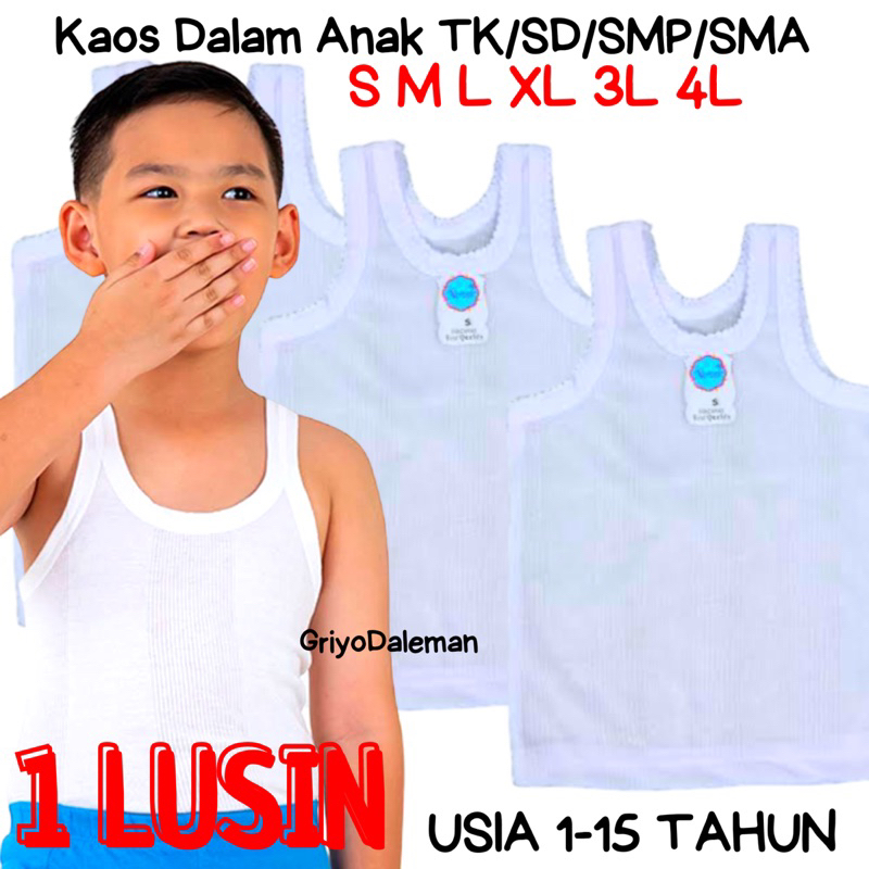 Jual 1Lusin Kaos Dalam Singlet Putih Polos Anak Sd Smp Sma | Shopee ...