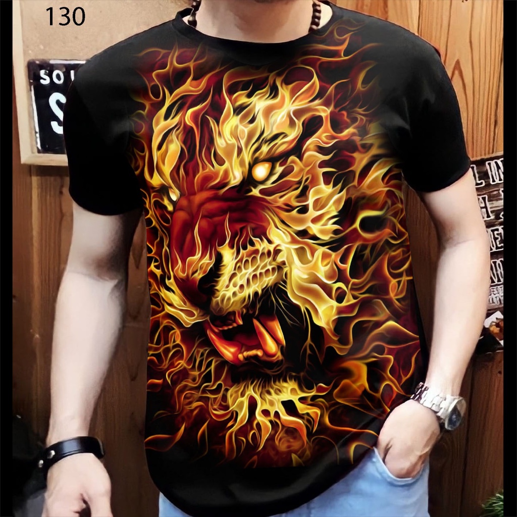 Jual Baju Kaos Pria Distro Gambar Macan Api | Shopee Indonesia