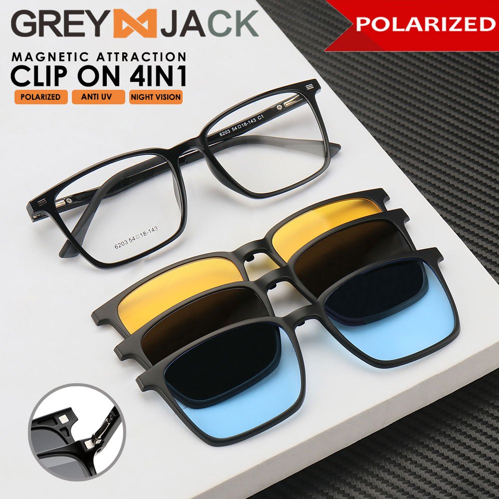 Jual Grey Jack Kacamata Clip On 4in1 Lens Polarized Model Kotak Ringan Bahan TR90 Bisa Lensa ...