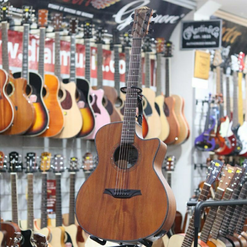 Jual Bromo BAT2MCE Auditorium Guitar Cutway W/EQ Solid Mahogany Natural ...