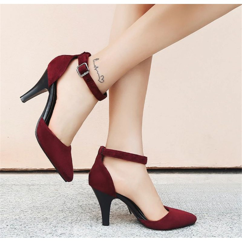 Jual SEPATU WANITA MERAH MARUN FASHION HAK TINGGI HIGH HEELS 7cm FR04 ...
