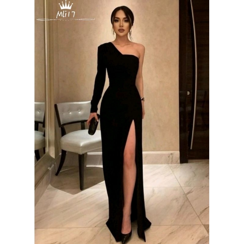 Jual one shoulder longdress gaun pesta baju dress kondangan (xs-3xl ...