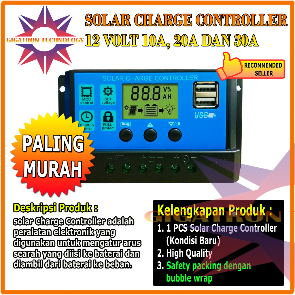 Jual Solar Charge Controller LCD LED Display Solar PWM 12V 10A 20A 30A USB Panel Surya Charge ...