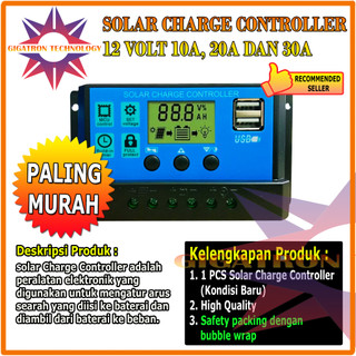 Jual Solar Charge Controller LCD LED Display Solar PWM 12V 10A 20A 30A ...