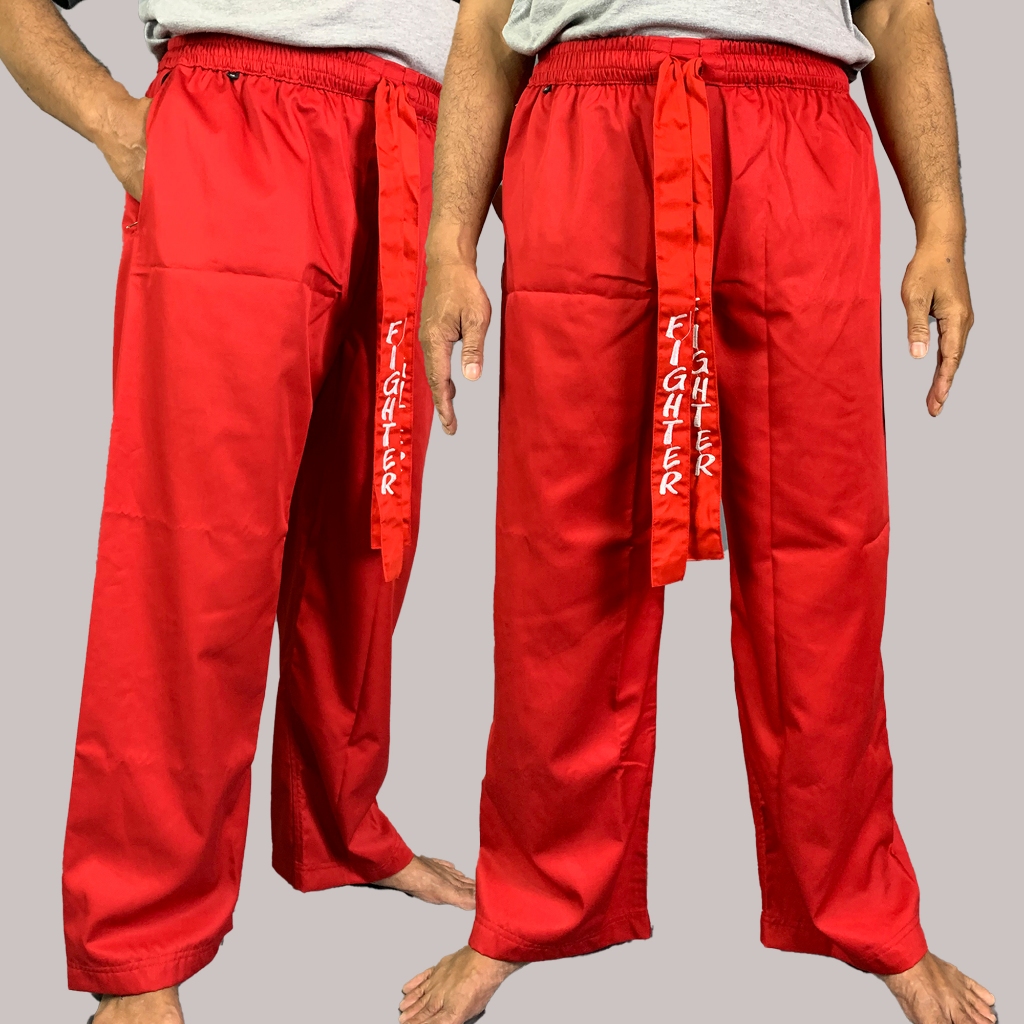 Jual Celana Komprang Merah Polos ada saku resleting bahan drill ...