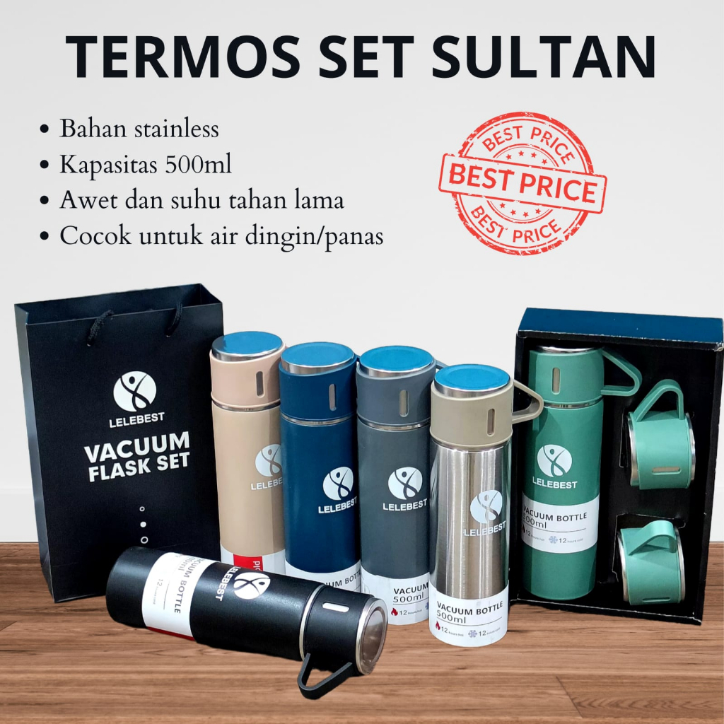 Jual Termos Sultan Vacuum Flask Set / Botol Minum Cangkir Premium 500 ...