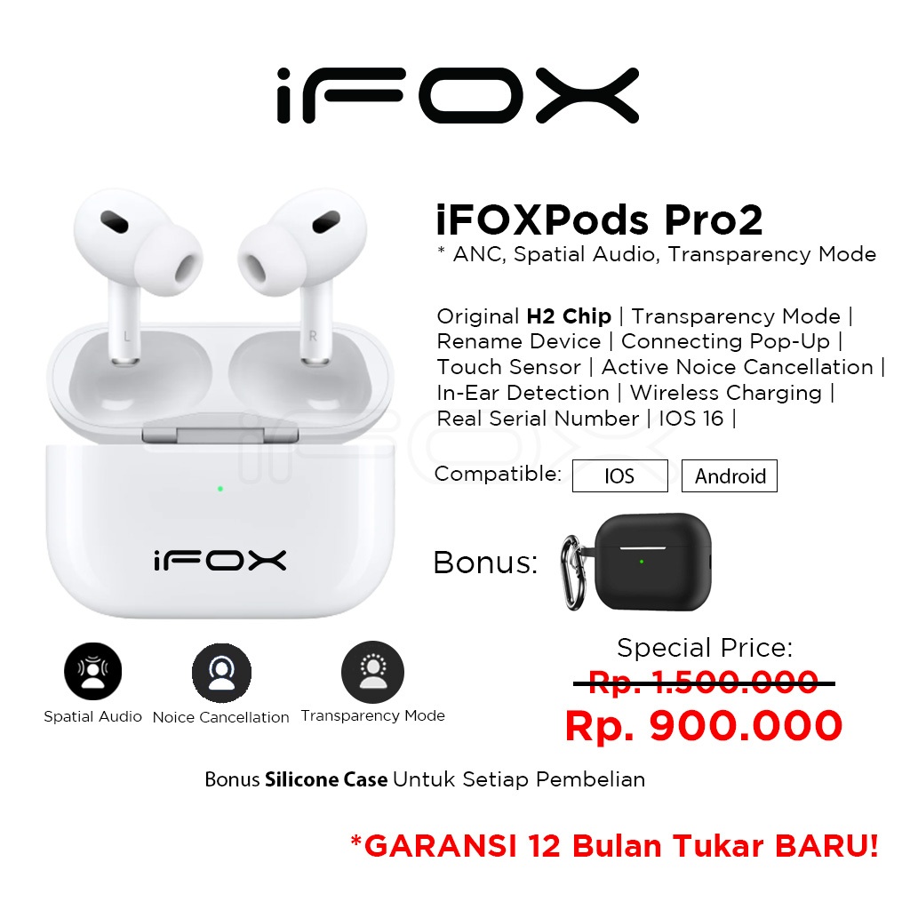 Jual iFOXPods Pro 2 ANC With Charging Case Final Upgrade (IMEI & Serial Number Detectable) By ...