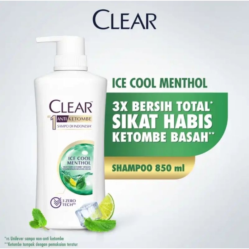 Jual CLEAR SHAMPOO ICE COOL MENTHOL ANTI DANRUFF 850ML Clear Shampo ...