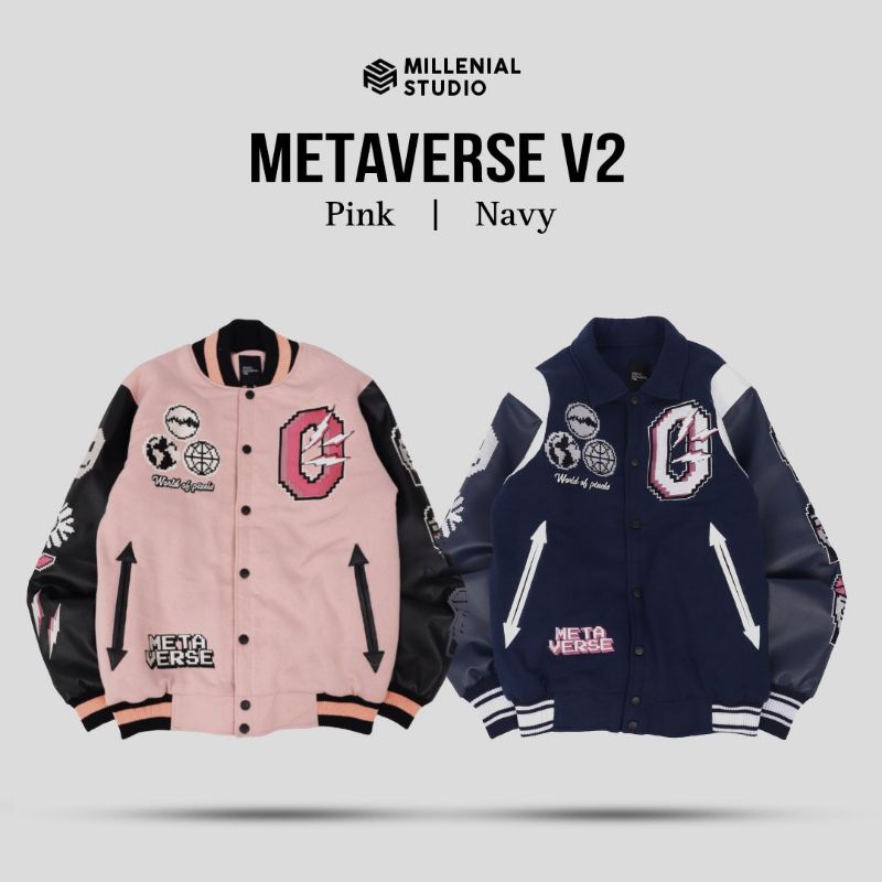 Jual Varsity Jacket Metaverse Navy / Metaverse Pink Bordir Original ...