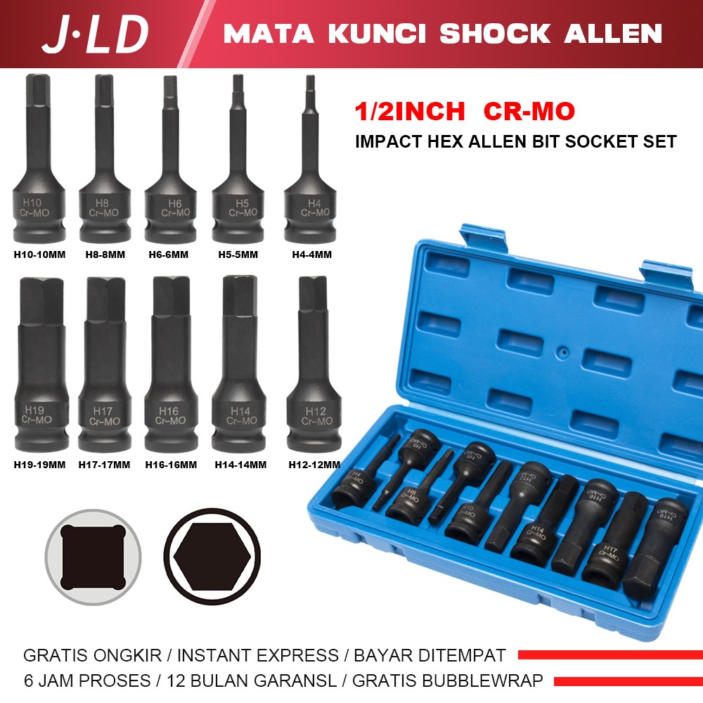 Jual JLD 10PCS Impact Bits Socket 1/2" Drive Master Impact Hex Bit Set H4-H19 Impact Bits Socket ...