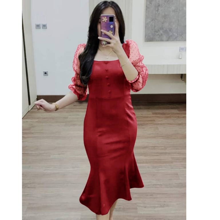 Jual Dress Scuba Wanita LooWear Terbaru Model Rok Mermaid Lengan ...