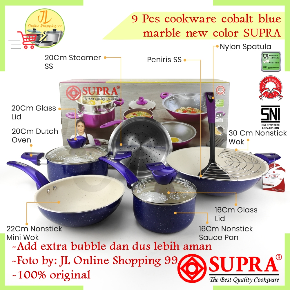 Jual SUPRA NEW panci set 9pcs cookware cobalt blue white marble series ...