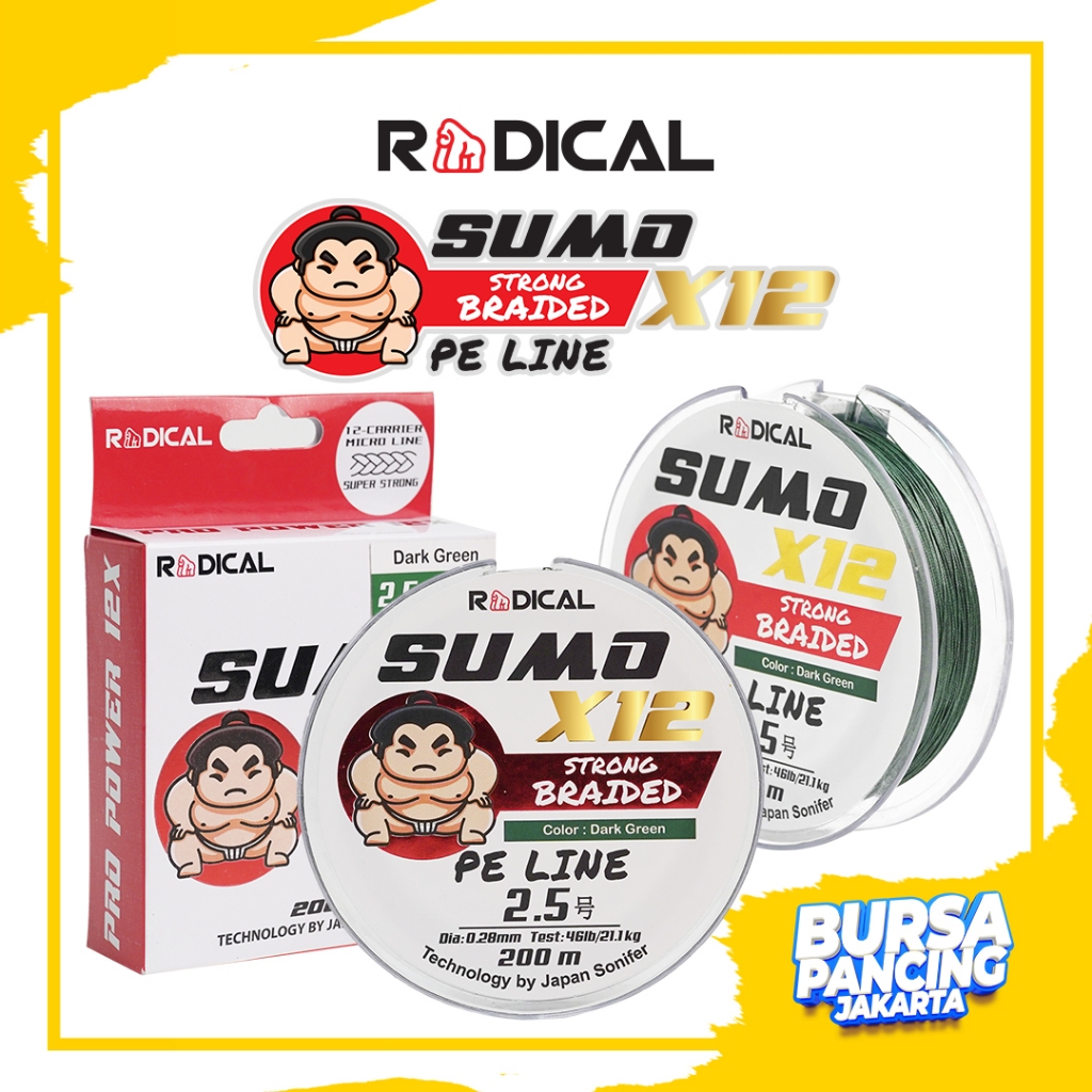 Jual RADICAL Senar Pancing SUMO X12 200M DARK GREEN Tali Pancing PE ...
