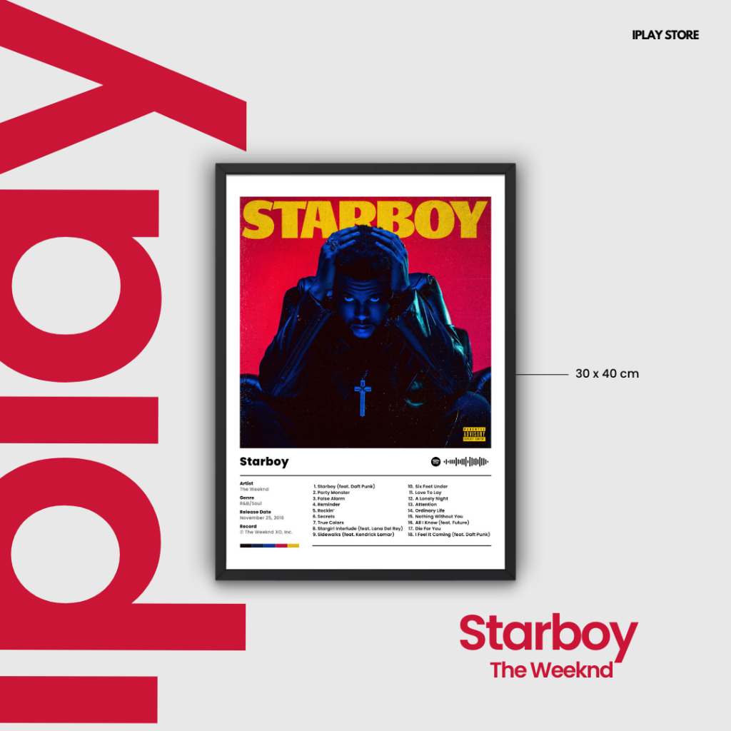 Jual Hiasan Dinding Frame Music Album: The Weeknd - Starboy 30x40 cm ...