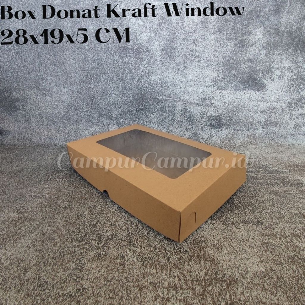 Jual Box Kraft Coklat Window Mika Donat 28x19x5 Kotak Kue Bolu Donat ...