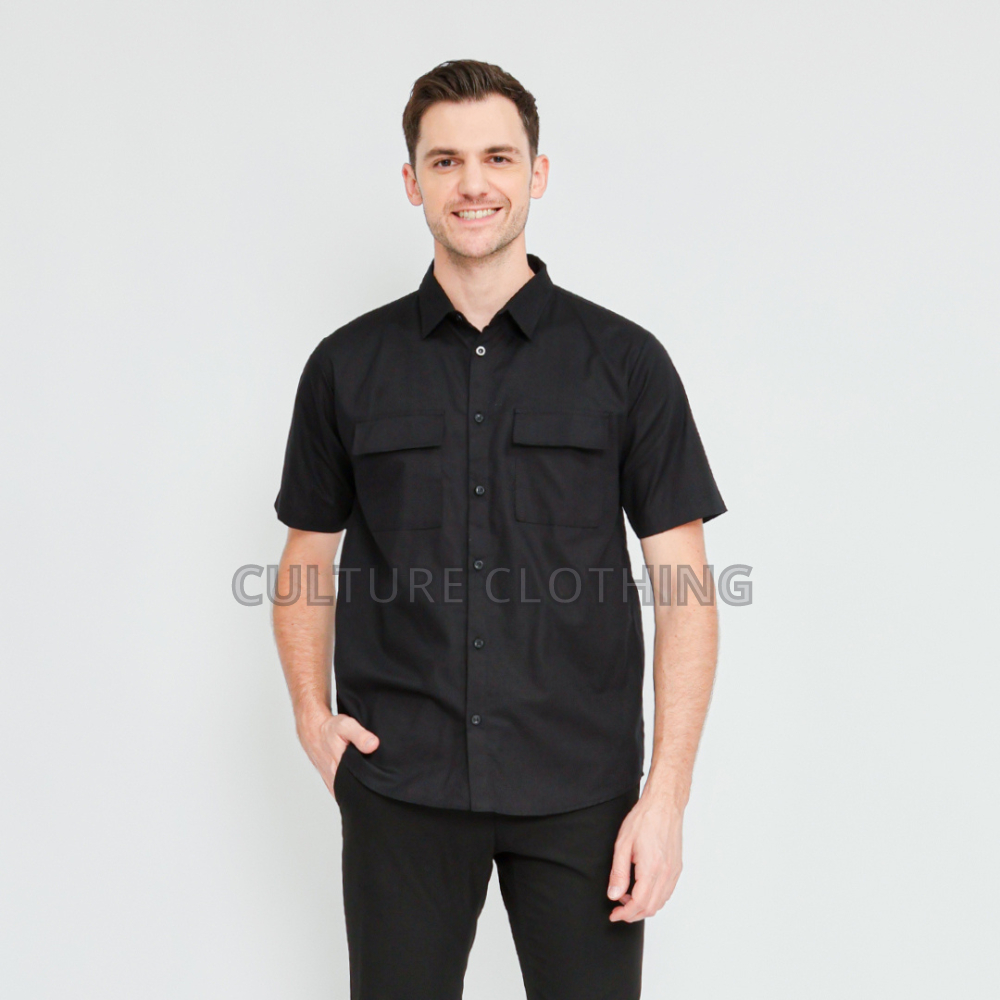 Jual MENZONE - Kemeja Pria Dewasa Kemeja Pria GOLDVA Hitam Polos Lengan ...