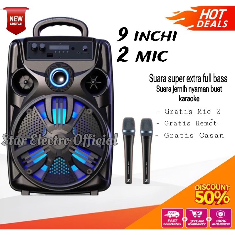 Jual BISA DUET Speaker Karaoke Bluetooth Gratis Mic 2 Ukuran Jumbo 9in ...
