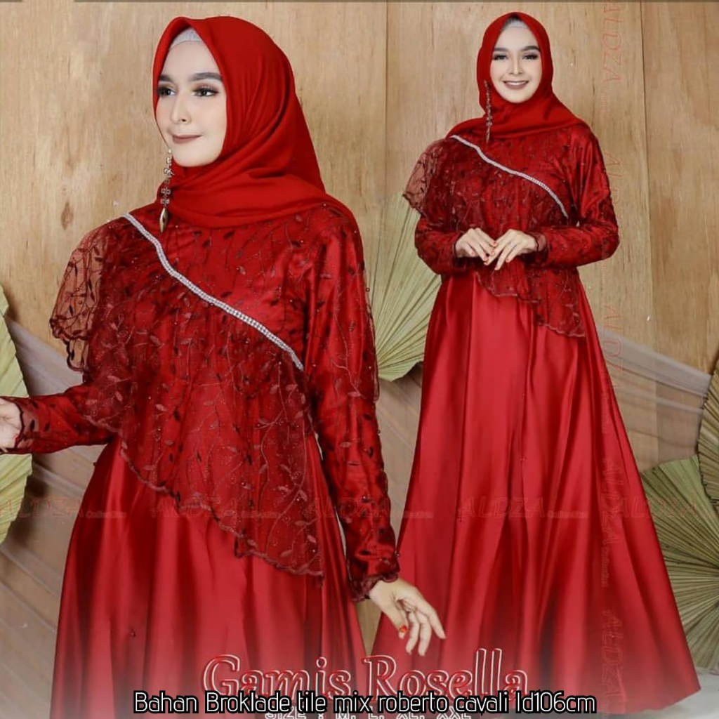 Jual BANTUNG HARGA - JUMBO READY / ROSELLA DRESS SATIN VELVET KOMBINASI BRUKAT SERONG BROKAT ...