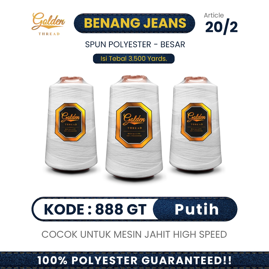 Jual Benang Jahit Jeans (20/2) Golden Thread 3500 Yards Spun Polyester ...