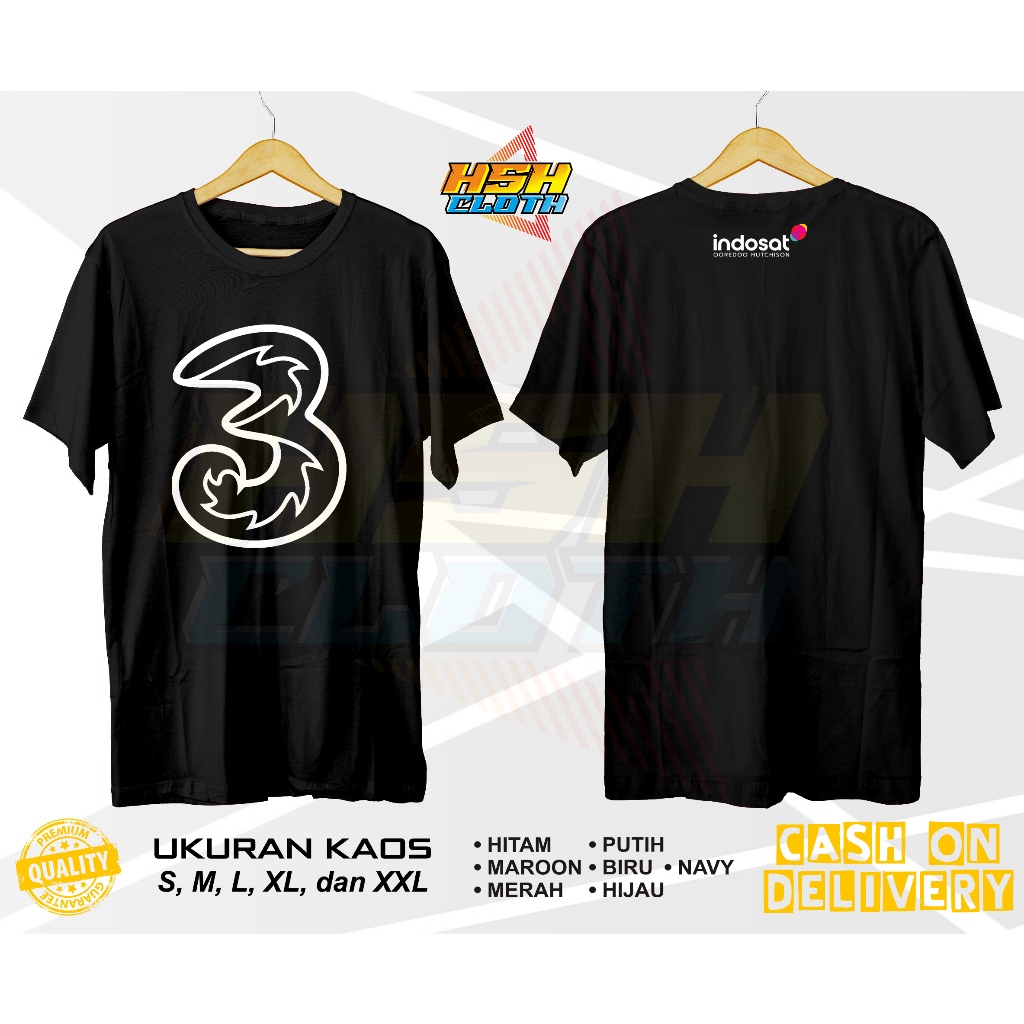 Jual Baju Kaos Pria Distro Sablon DTF Tri 3 indosat Ooredoo Hutchison ...