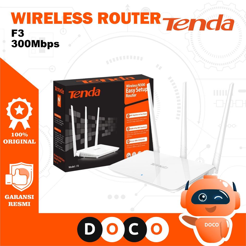 Jual Tenda Wireless Router F3 300Mbps Easy Setup Wifi Internet 3 Antena ...