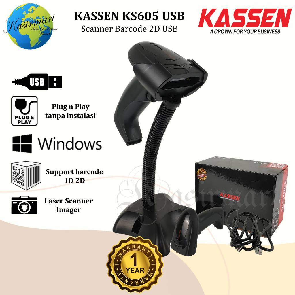 Jual Kassen KS605 Barcode Scanner E-Faktur KS-605 QR Code USB 1D 2D ...