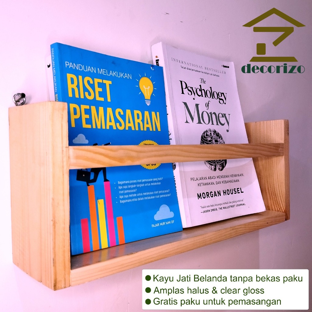 Jual Rak Buku RAKU Tempel Tembok Minimalis Pajangan Display Hiasan Kayu ...