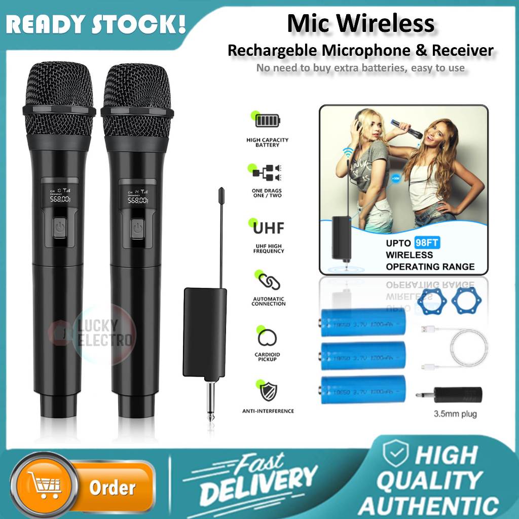 Jual Wireless Microphone Dual Handheld Mic With Receiver For Karaoke ...