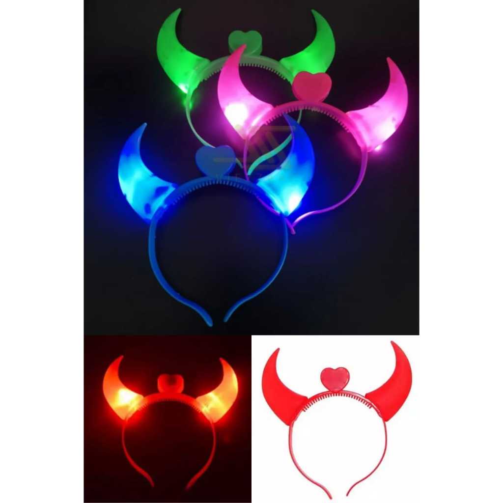Jual Promo Bando Tanduk Devil LED/Bando Pesta Halloween LED Bisa Nyala ...