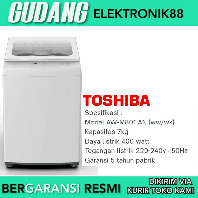 Jual Mesin Cuci Toshiba 1 Tabung 7 Kg Top Loading Toshiba 7Kg AW-M801 | Shopee Indonesia