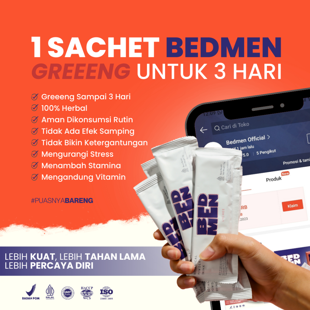 Jual (Sachet) Minuman Penambah Vitalitas BEDMEN Greeeng 3 hari Puasnya ...