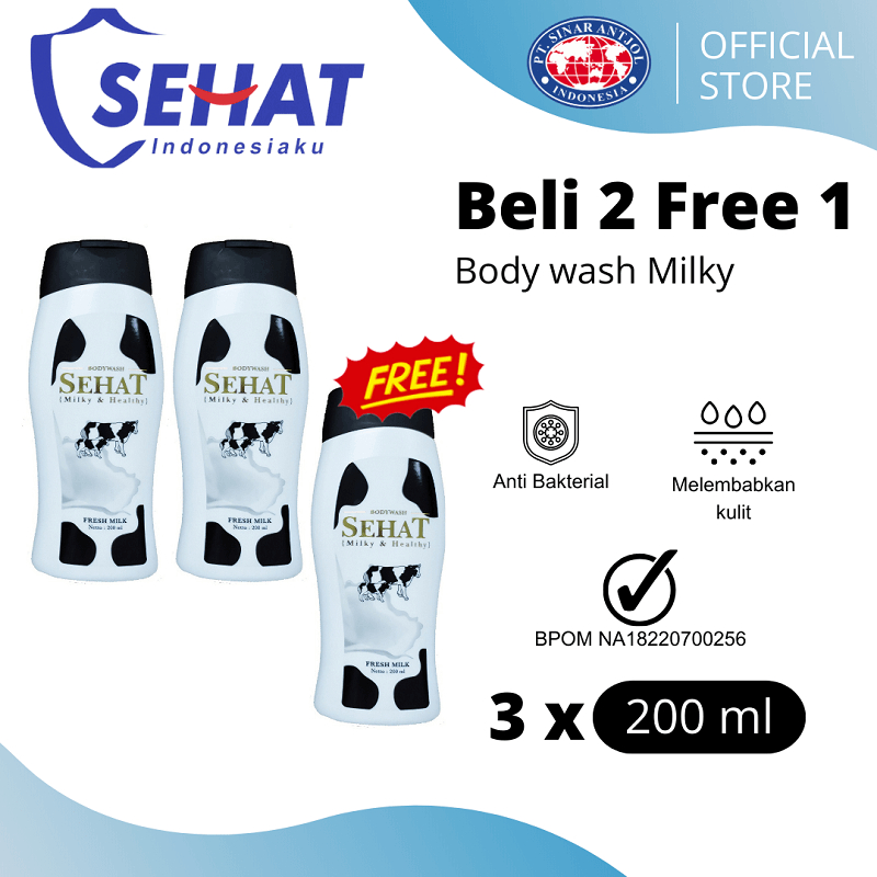 Jual Beli 2 Gratis 1 Sehat Body Wash Sabun Cair Fresh Milk 200ml ...