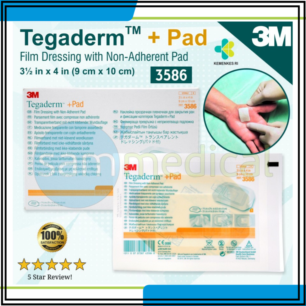 Jual 3M 3586 TEGADERM + PAD Plester Luka Transparan Anti Air 9x10 cm ...