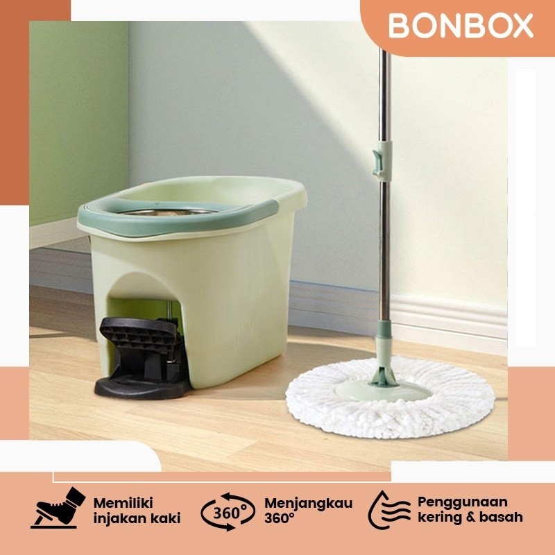 Jual BONBOX BCT211102 Alat Pel Lantai 2 in 1 Spin Mop dengan Injakan Kaki | Shopee Indonesia