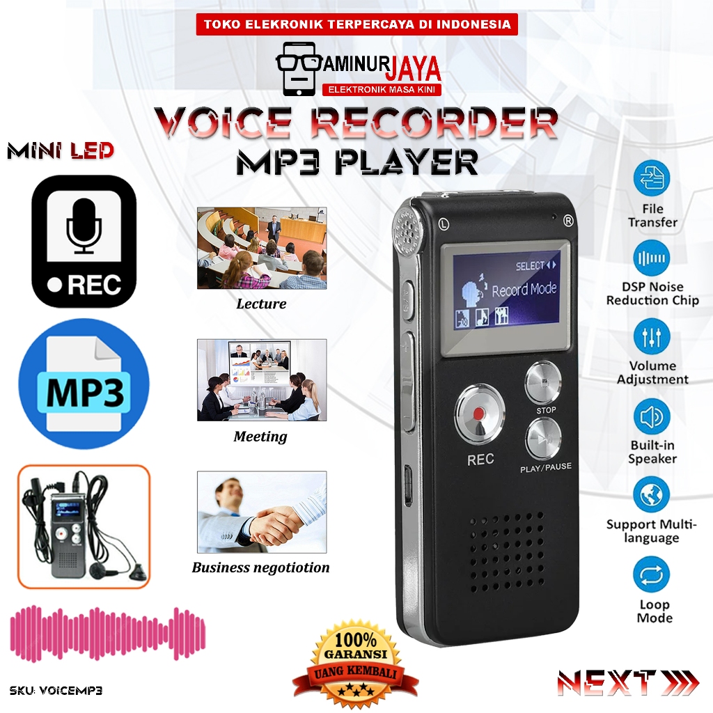 Jual USB Digital Audio Voice Recorder 8GB MP3 Player Alat Perekam Suara ...