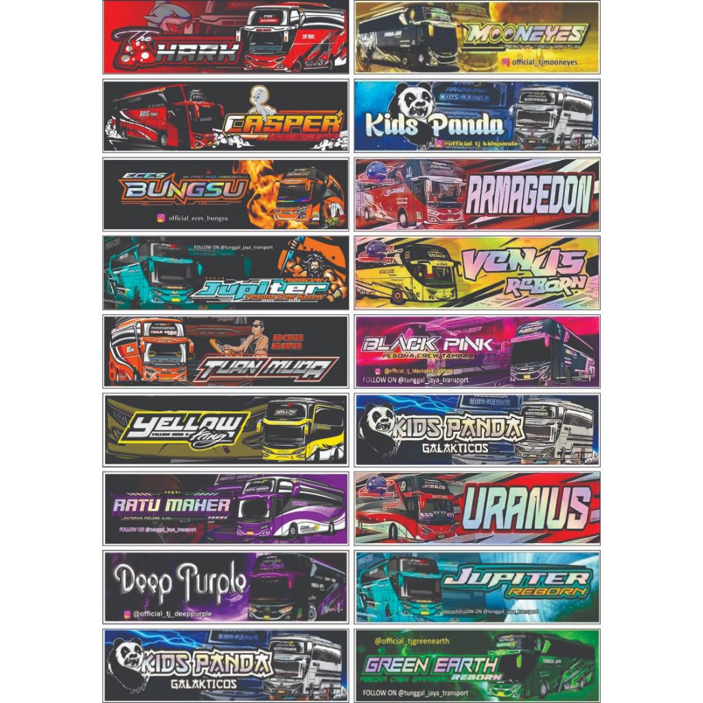 Jual Stiker Nama Bus Basuri Telolet Viral Isi 50 Pcs Ukuran Lanskap ...
