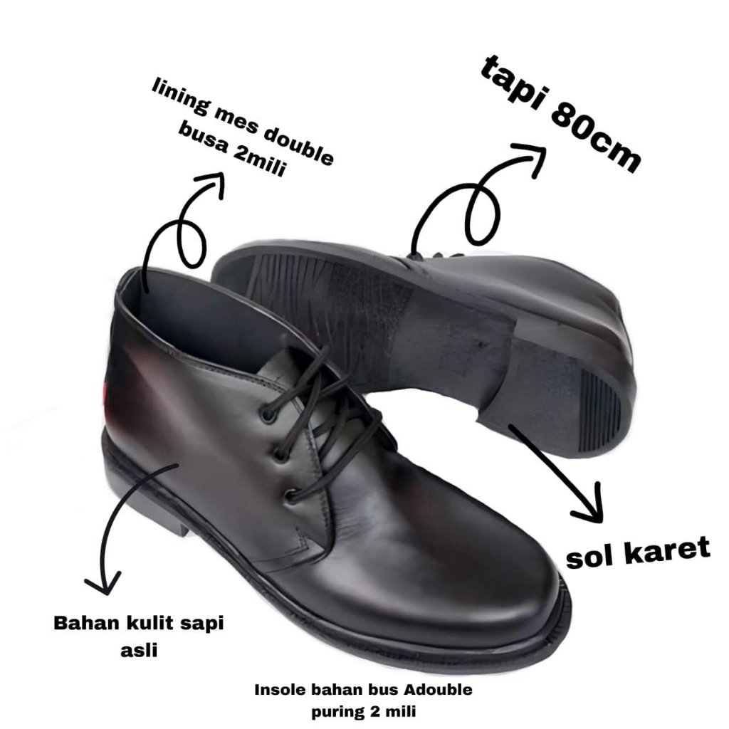 Jual Sepatu PDH Pria Tali Tiga Hitam Doff Kulit Asli Sepatu DInas PDH ...